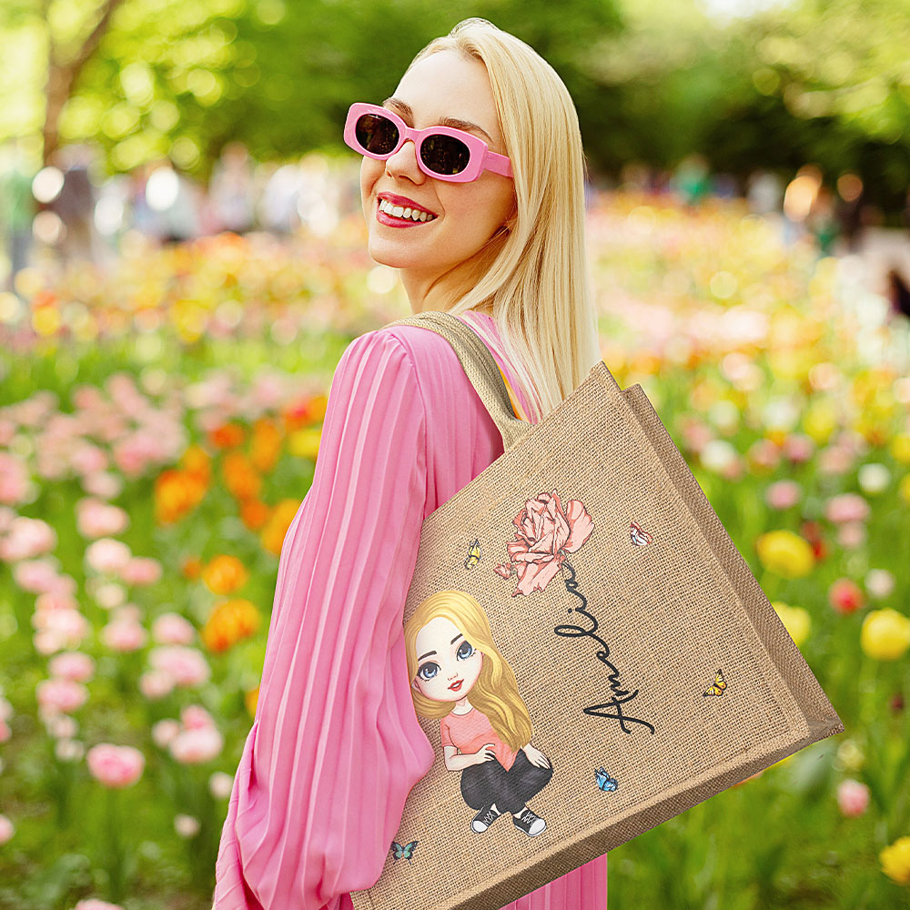 Personalized Cute Cartoon Character Jute Tote Bag with Name, Birth ...