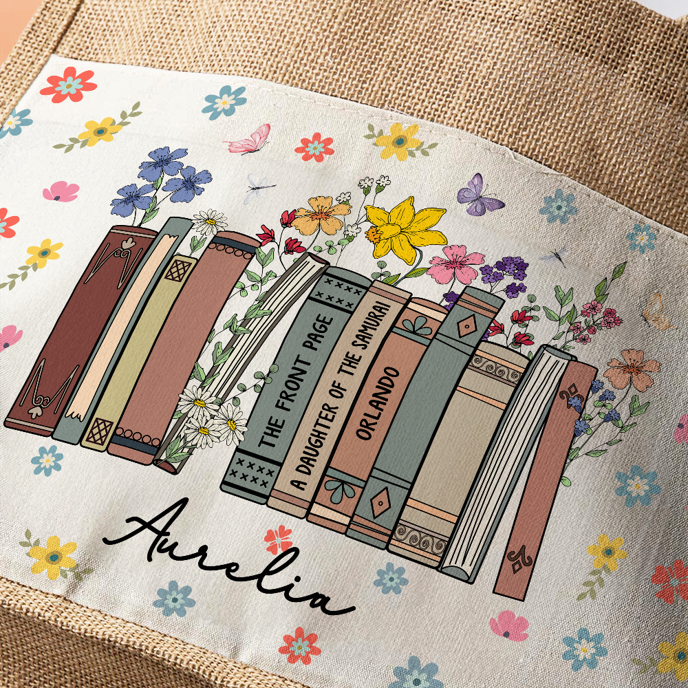 Personalized Wildflowers Book Design Jute Tote Bag with Name and Book ...