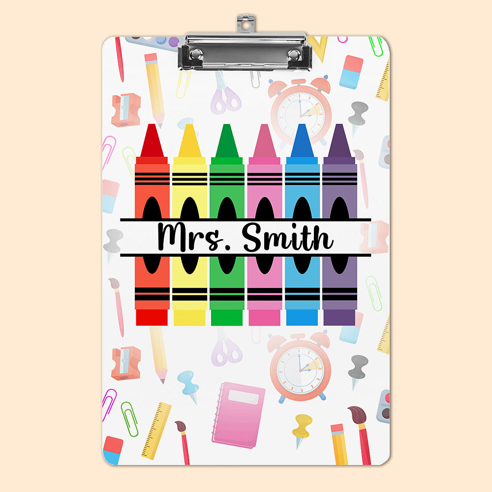 Personalized Colorful Crayon Design Portable Clipboard with Name School ...