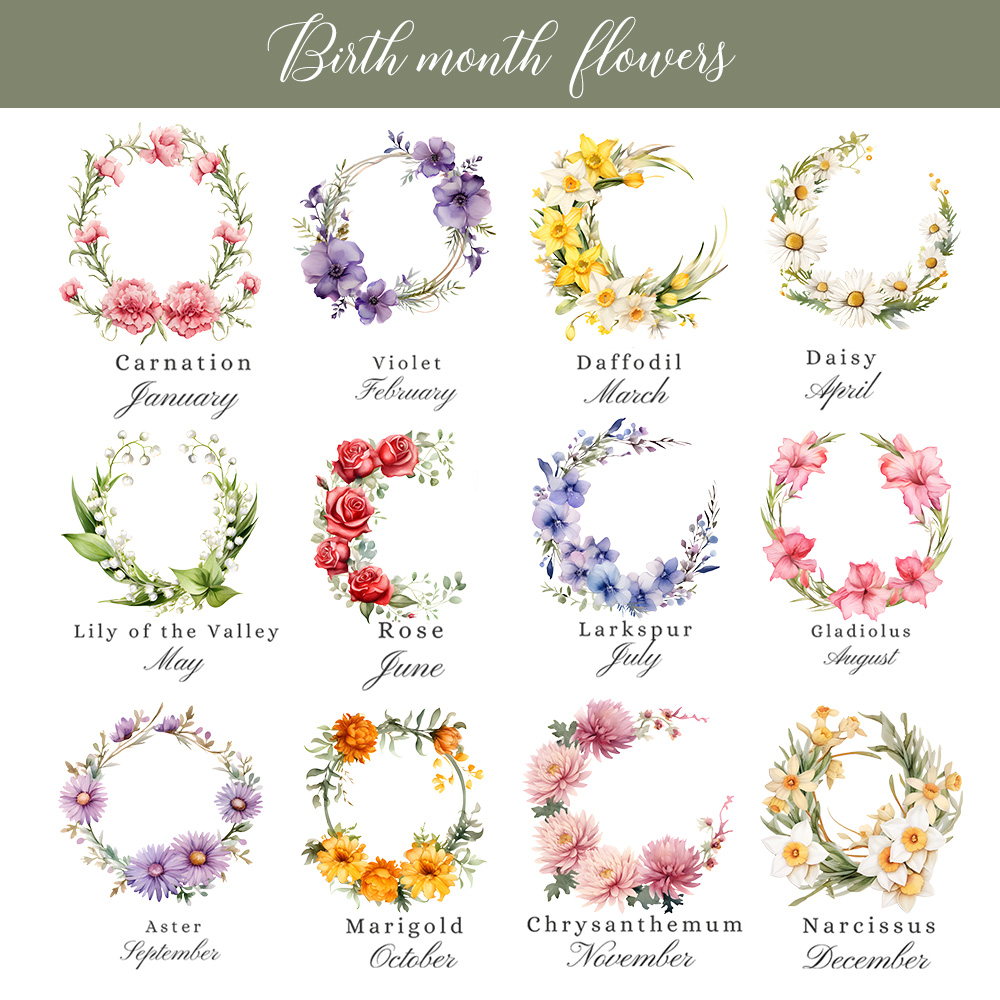 Personalized Waterproof Birth Flower Leaves Rings Design Water Bottle ...