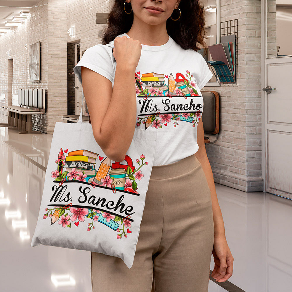 Personalized Books Ruler Pencil Flower Reusable Canvas Tote Bag with ...