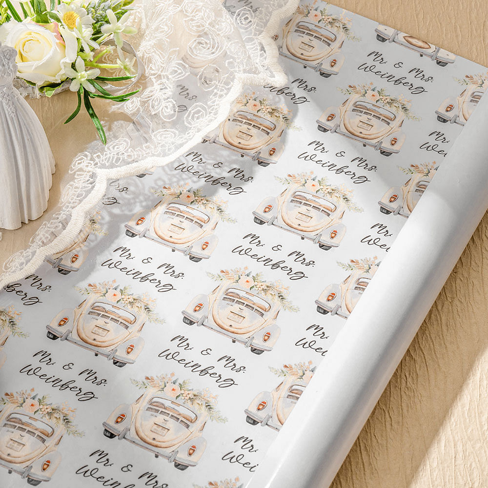 Personalized Floral Wedding Car Design Matte Gift Wrapping Paper with ...