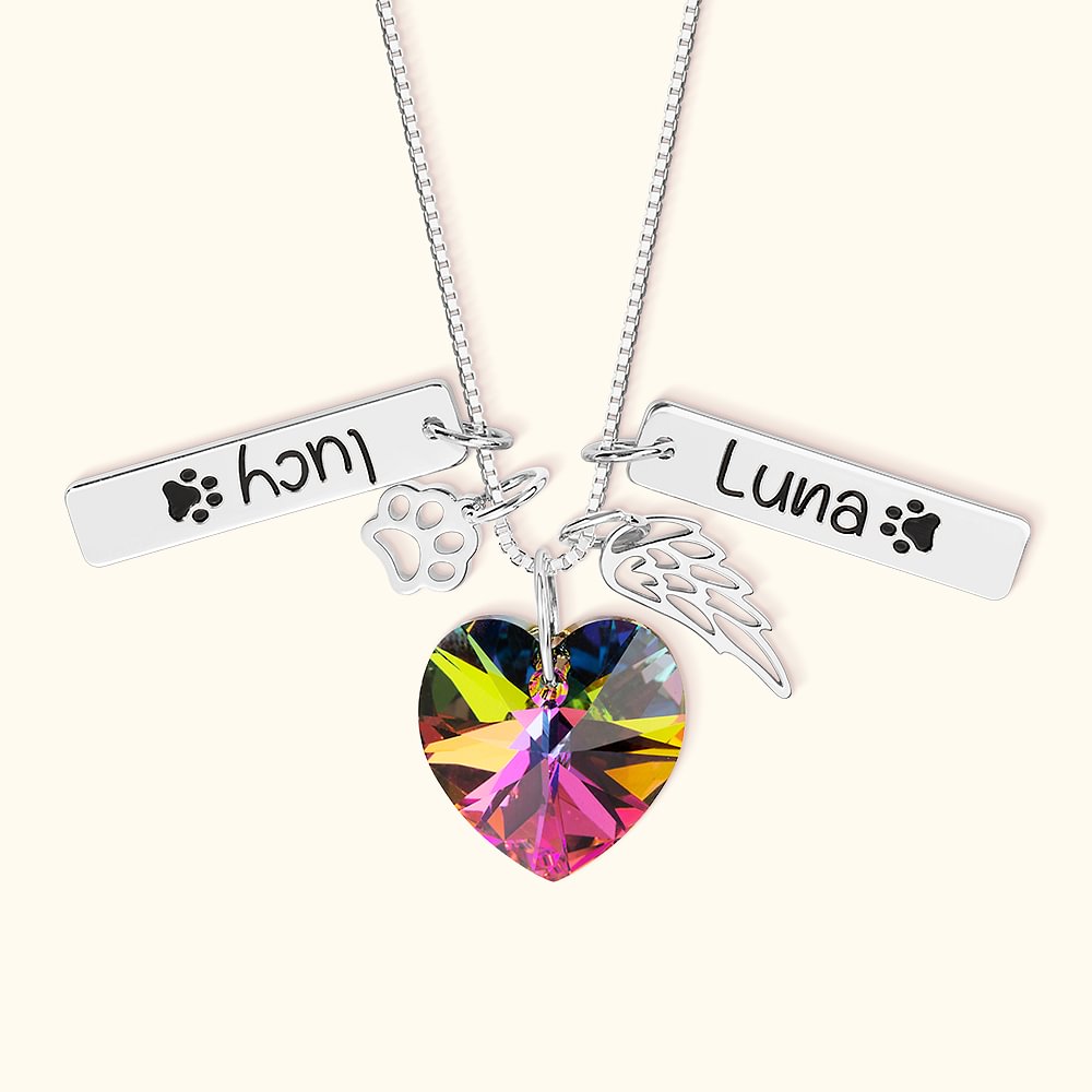 Personalized Engraved Rainbow Bridge Heart Paw Wing 1-3 Names Necklace ...