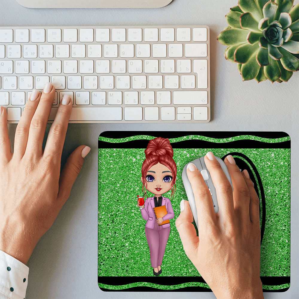 Personalized Cartoon Character Colorful Crayon Faux Glitter Mouse Pad ...