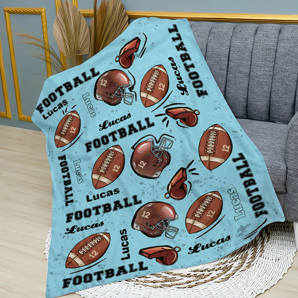Personalized Football Soft Blanket with Name and Number Birthday Gift ...