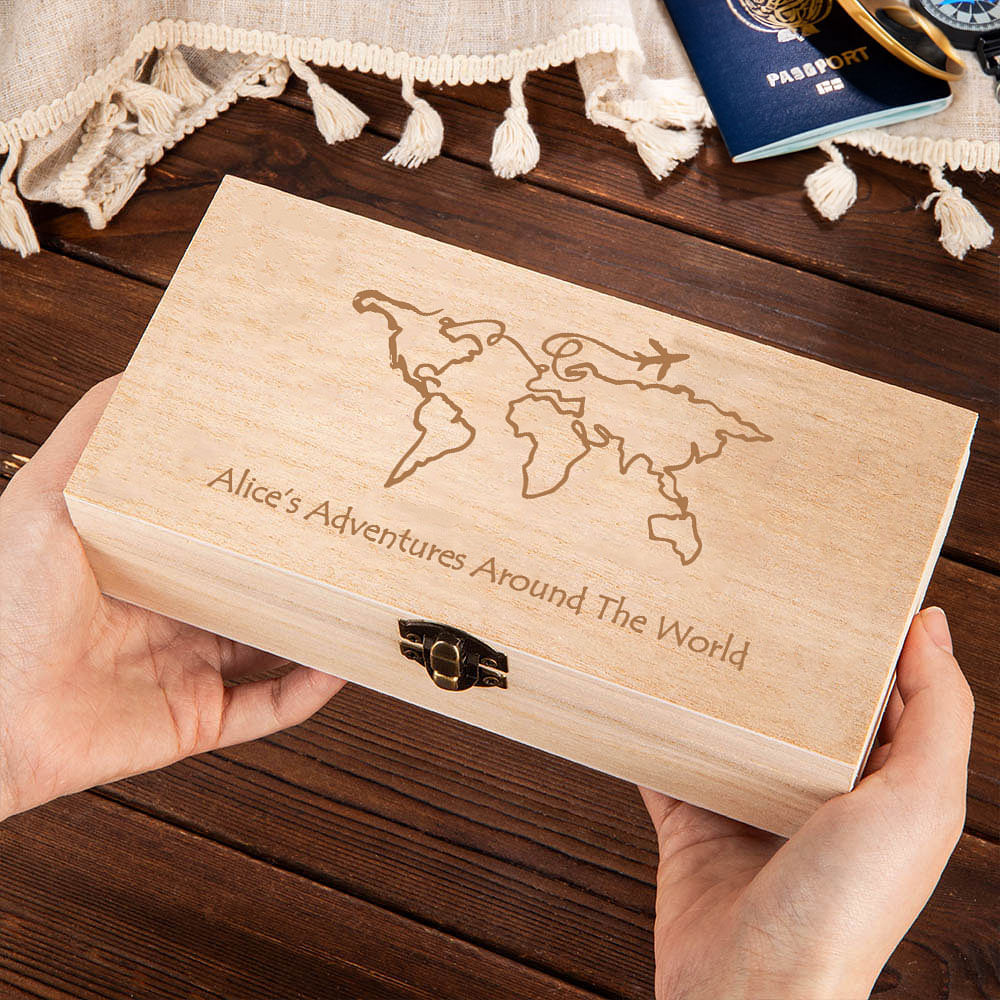 Personalized World Travel Wooden Box with Text Travel Honeymoon ...