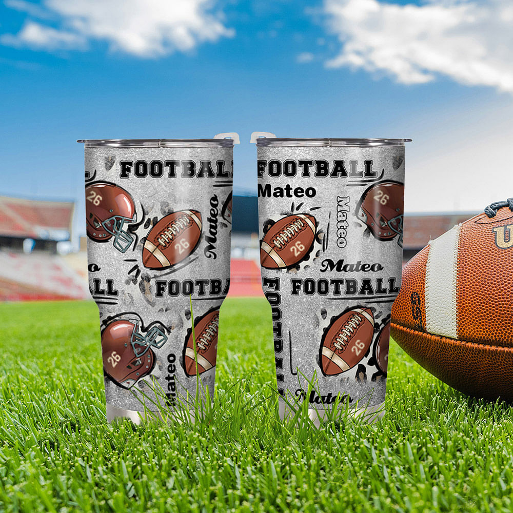 Personalized Football 30 oz Tumbler with Name and Number Birthday Gift ...