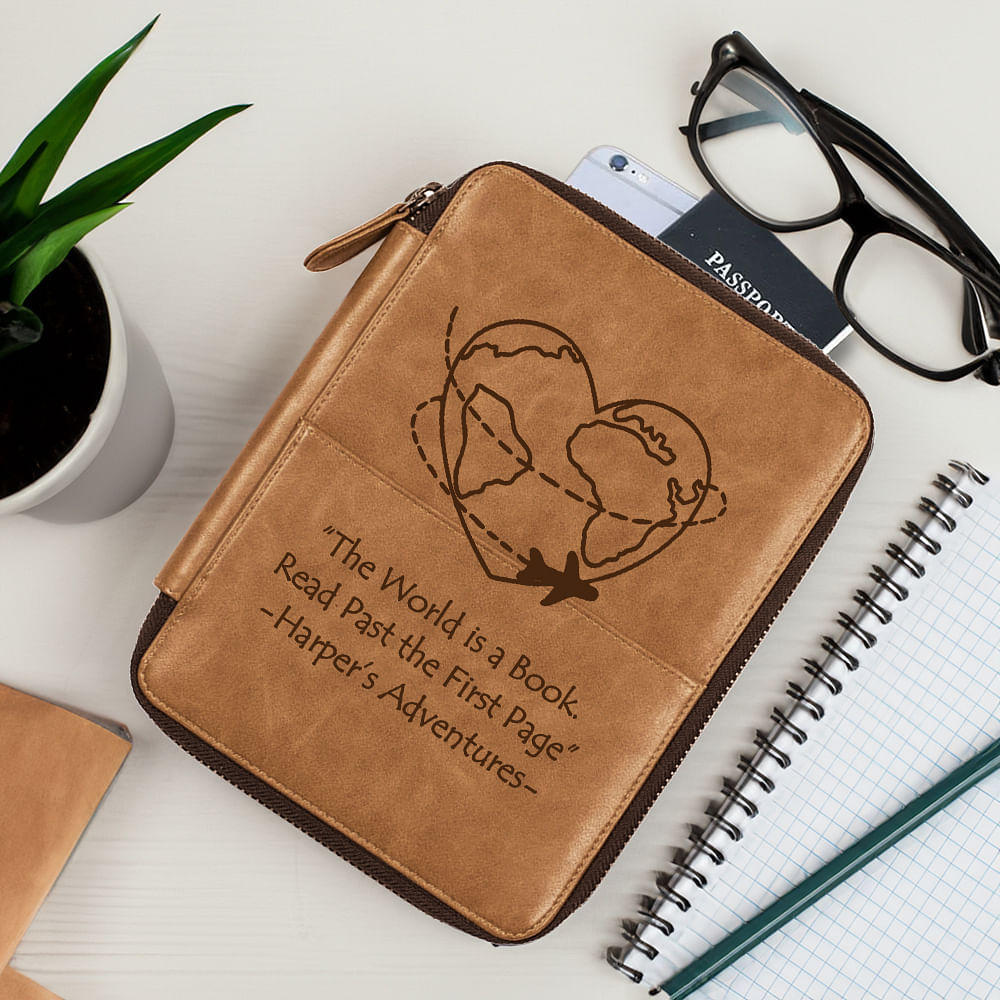 Personalized World Travel Themed Leather Storage Bag with Name and Text ...