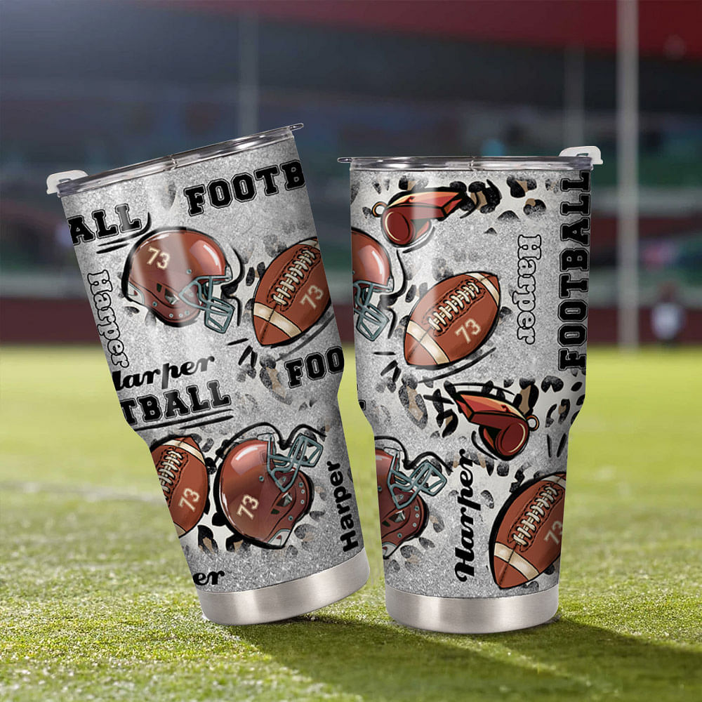 Personalized Football 30 oz Tumbler with Name and Number Birthday Gift ...