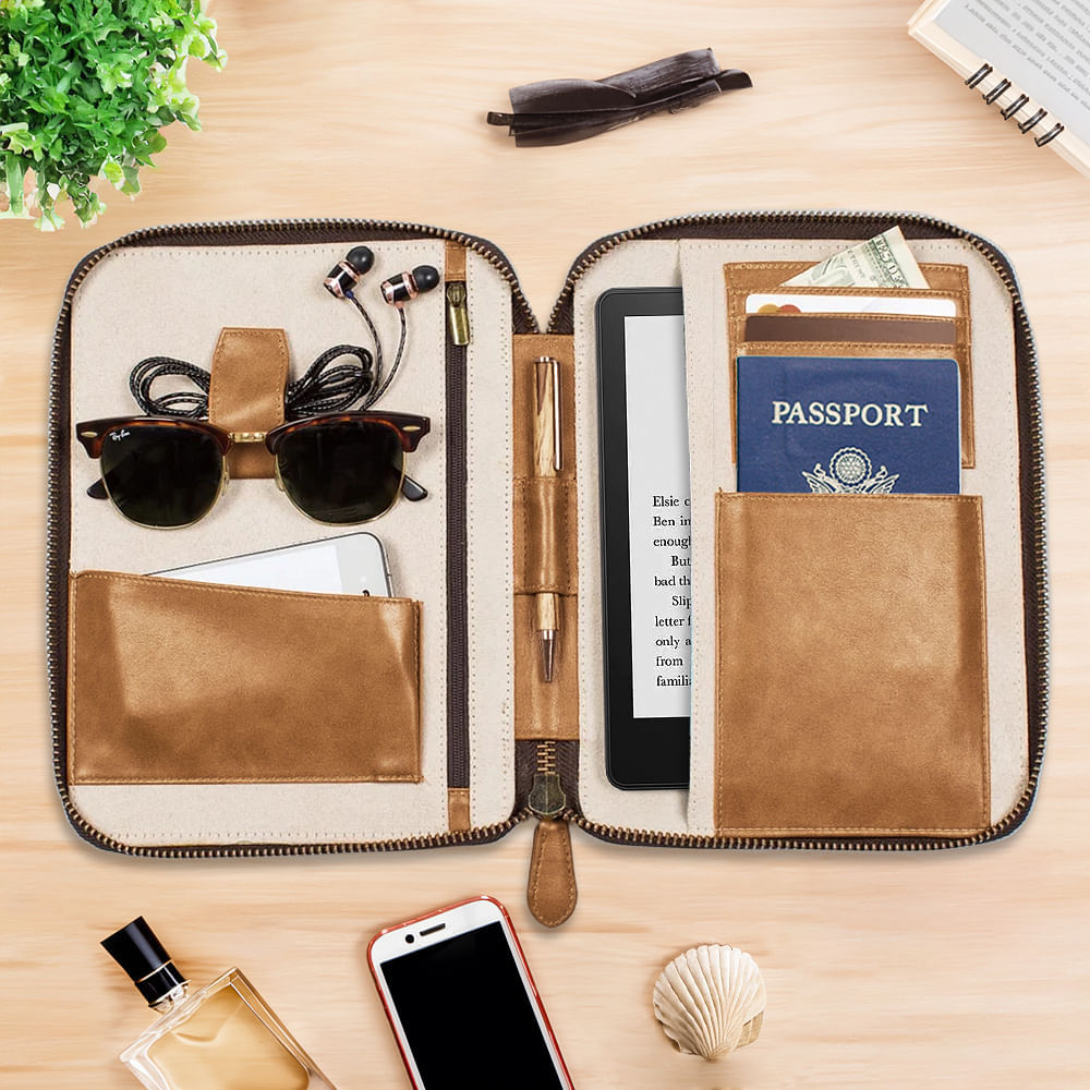 Personalized World Travel Themed Leather Storage Bag with Name and Text ...