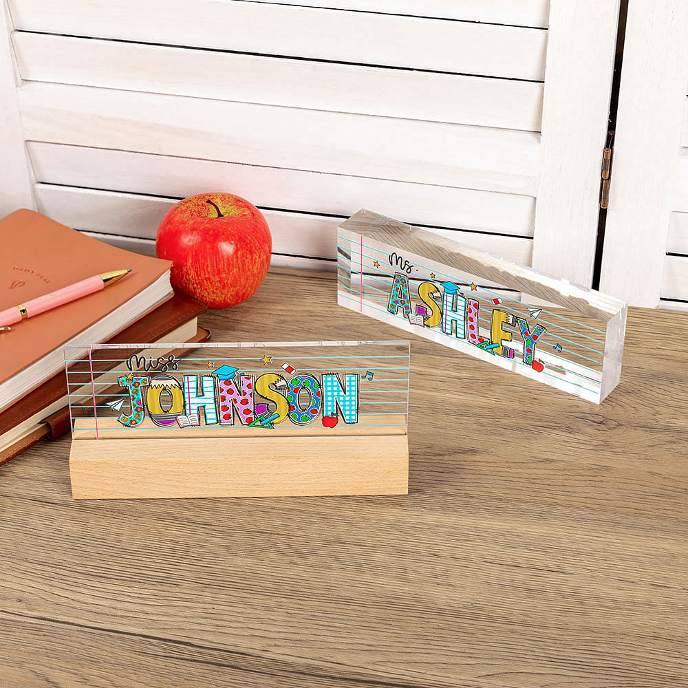 Personalized Doodle Letter Acrylic Desk Name Plate with Title and Name ...