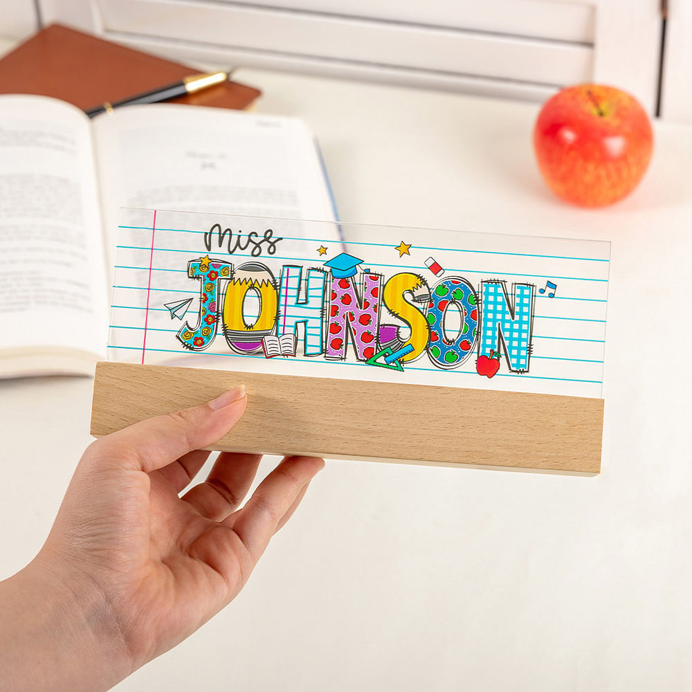 Personalized Doodle Letter Acrylic Desk Name Plate with Title and Name ...