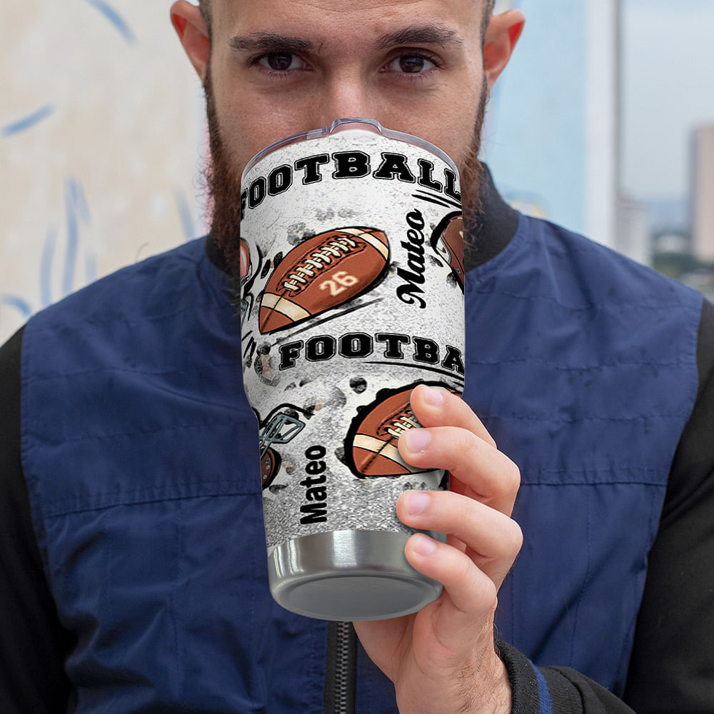 Personalized Football 30 oz Tumbler with Name and Number Birthday Gift ...