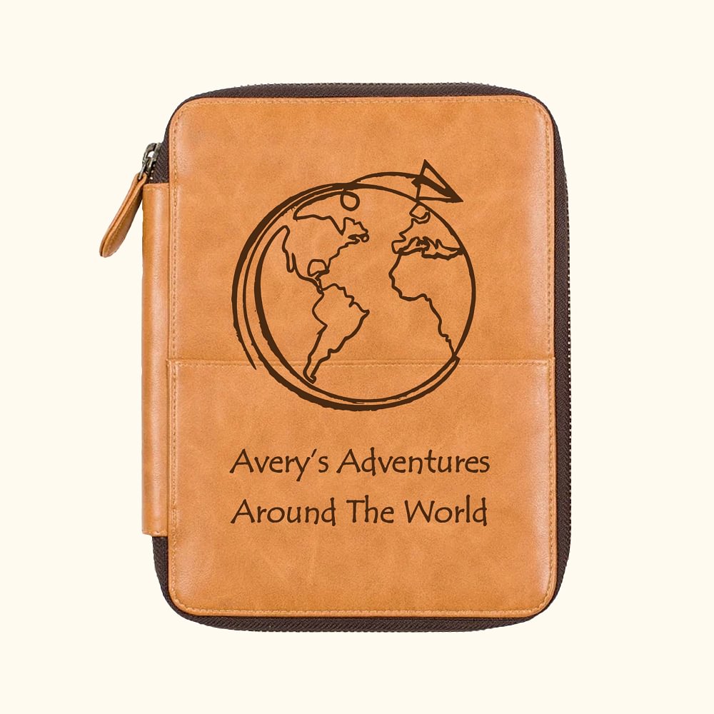 Personalized World Travel Themed Leather Storage Bag with Name and Text ...