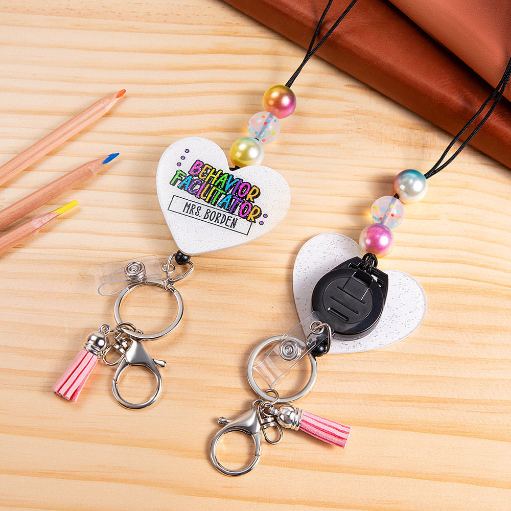 Personalized Glitter Acrylic Beaded Tassel Retractable Lanyard with ...