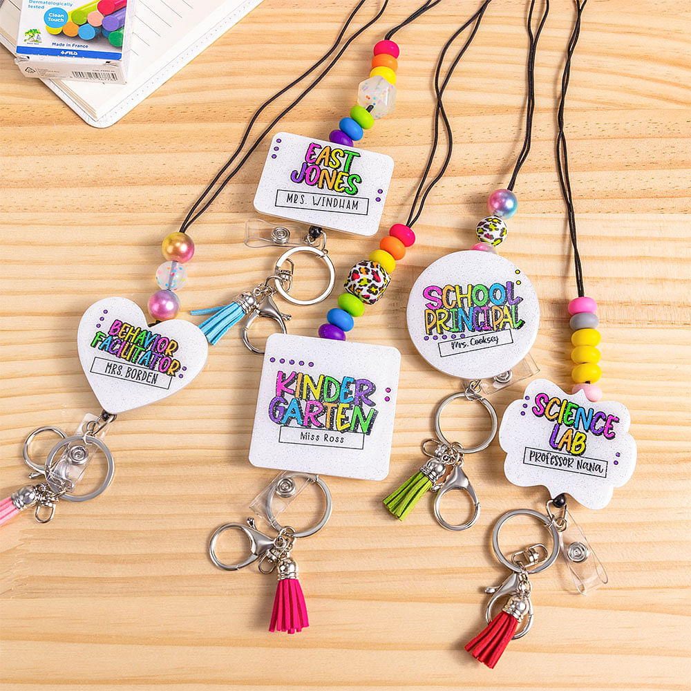 Personalized Glitter Acrylic Beaded Tassel Retractable Lanyard with ...