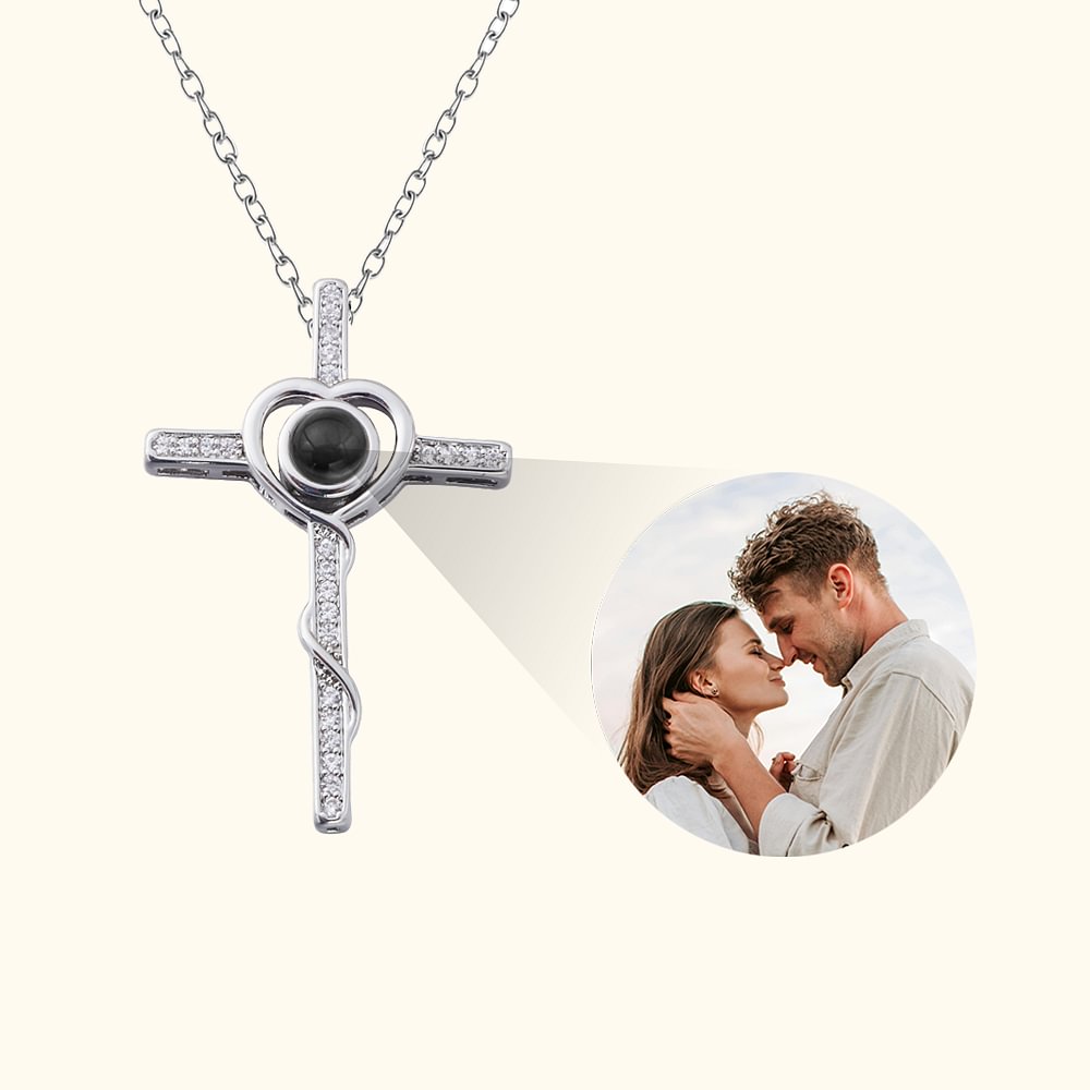 Personalized Photo Projection Cross Heart Necklace I Love You in 100 ...