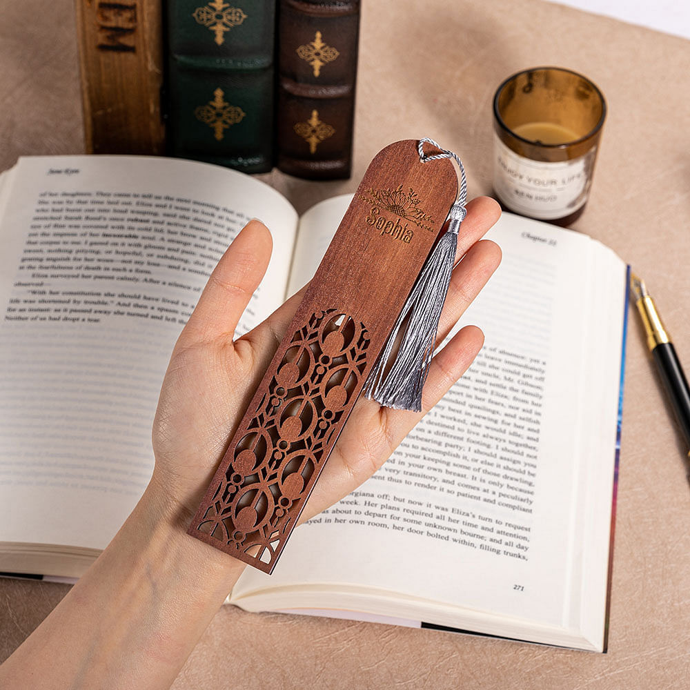 Personalized Classical Hollow Wooden Bookmark with Tassel Engraved Name ...