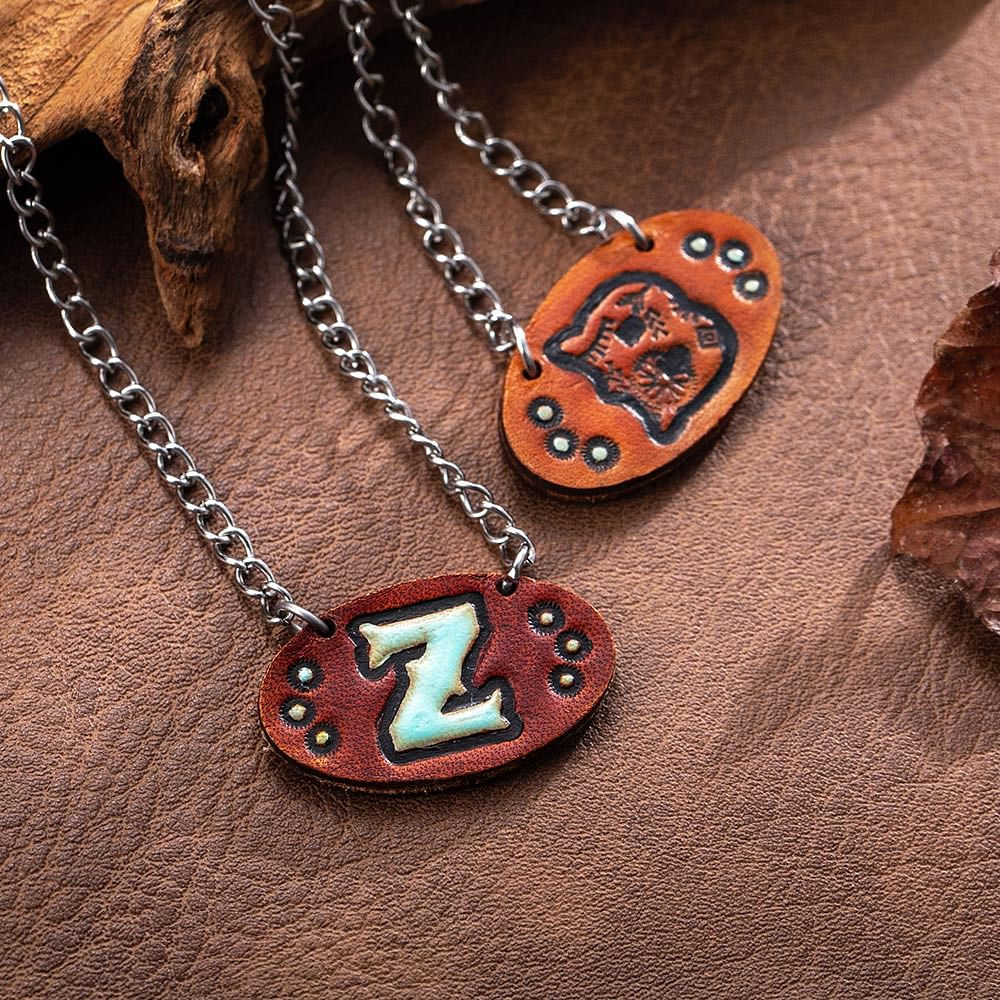 Personalized Country Western Double-sided Handmade Leather Necklace ...