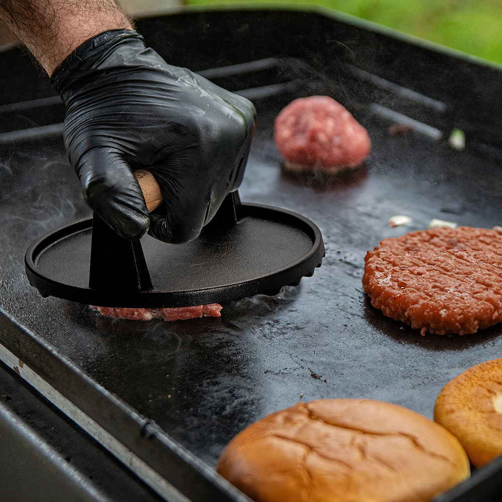Personalized Iron Burger Weight Meat Press with Engraved Text Wooden ...