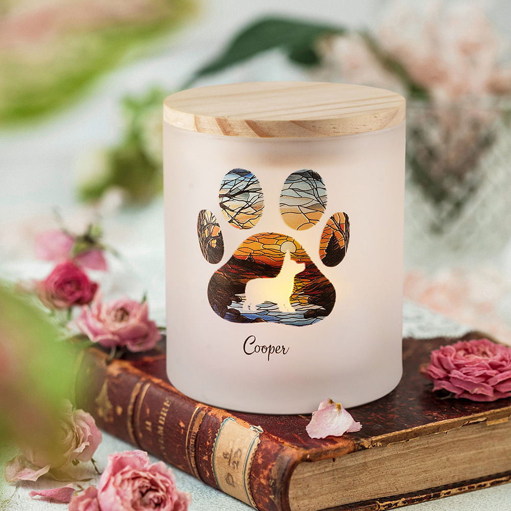 Personalized Dog Silhouette Rainbow Bridge Paw Print Candle Jar with ...