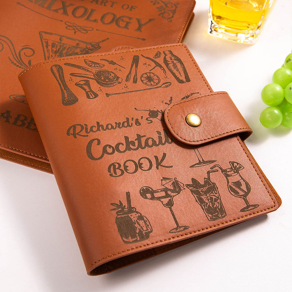 Personalized Retro Cocktail Recipe Leather Notebook with Engraved Name ...