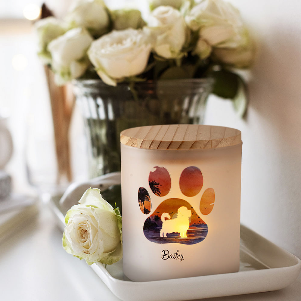 Personalized Dog Silhouette Rainbow Bridge Paw Print Candle Jar with ...