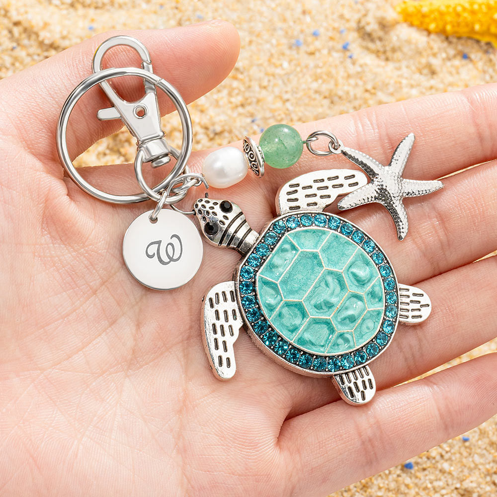 Personalized Sea Turtle Starfish Ocean Theme Keychain Bag Charm with ...
