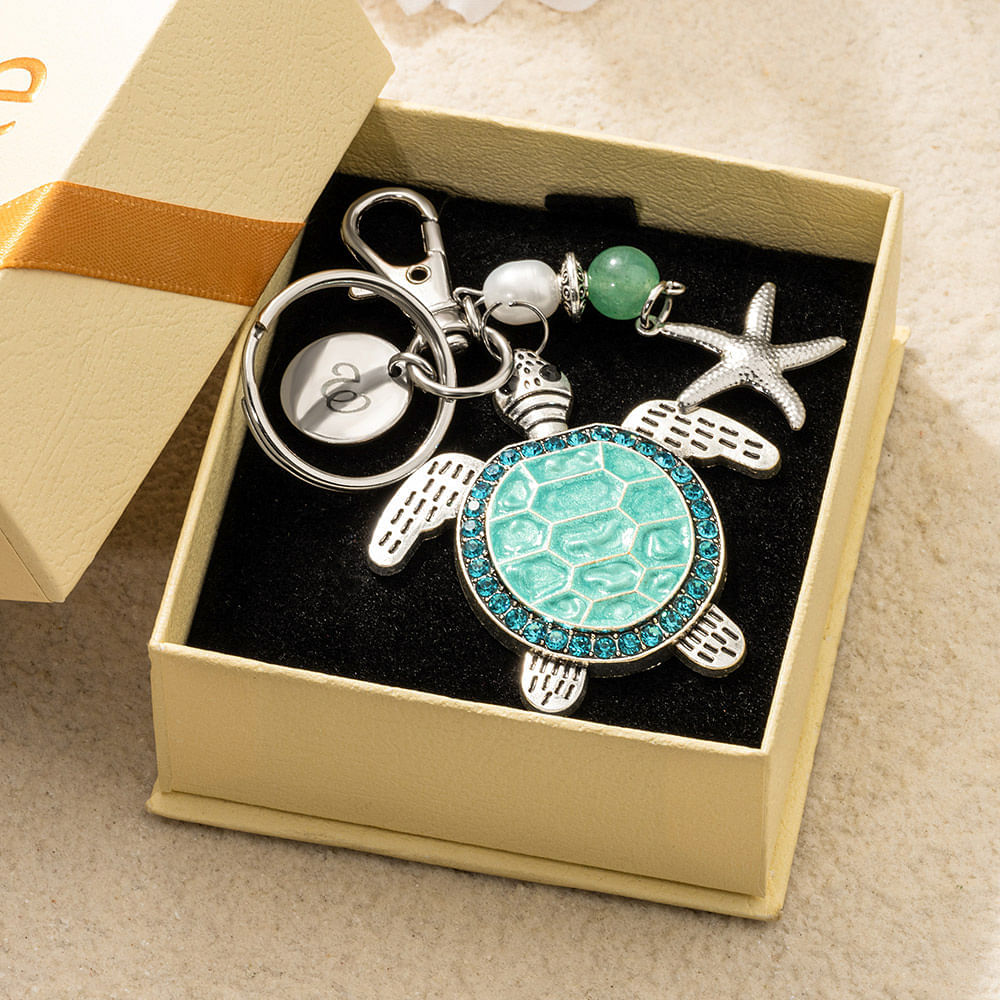 Personalized Sea Turtle Starfish Ocean Theme Keychain Bag Charm with ...
