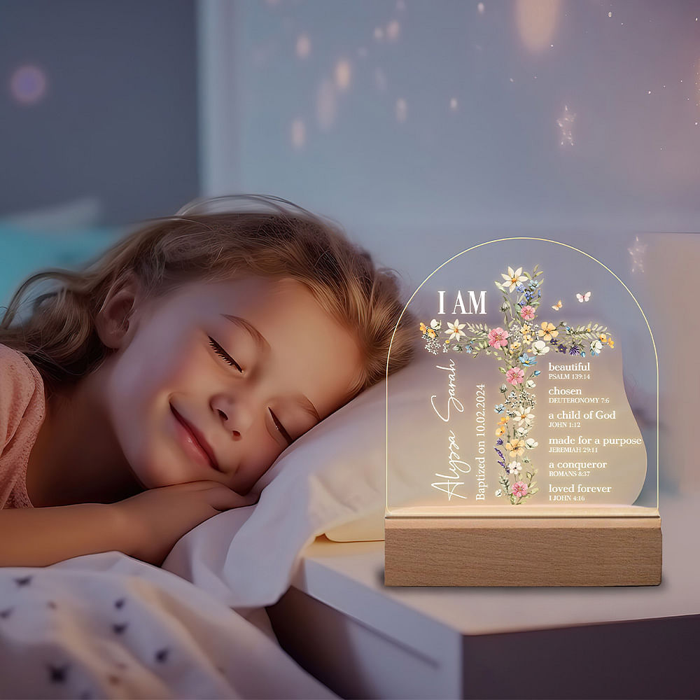 Personalized Floral Cross Bible Verse 4 Color Changing LED Night Light ...