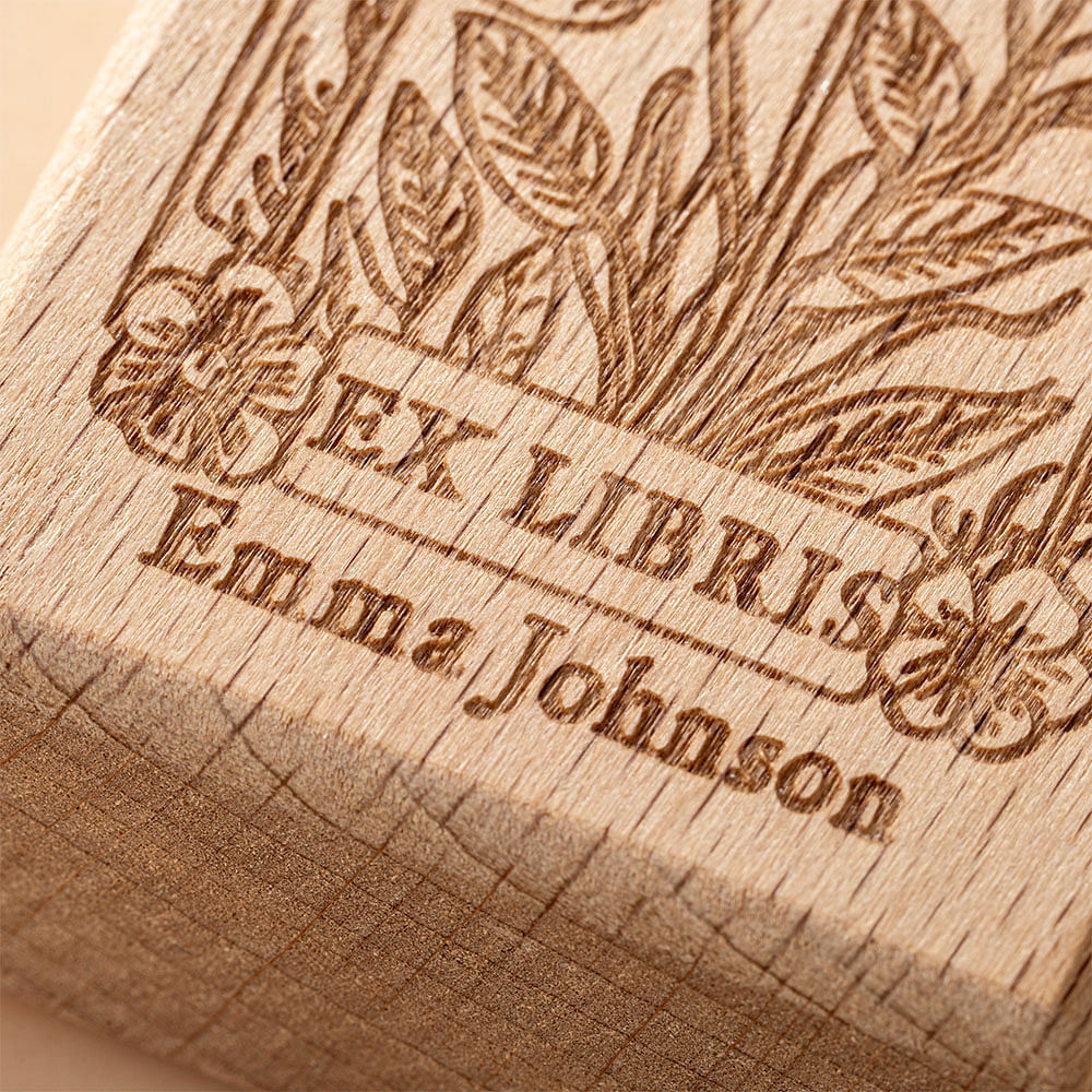 Personalized Vintage Ex Libris Floral Wooden Rubber Stamp with Engraved ...