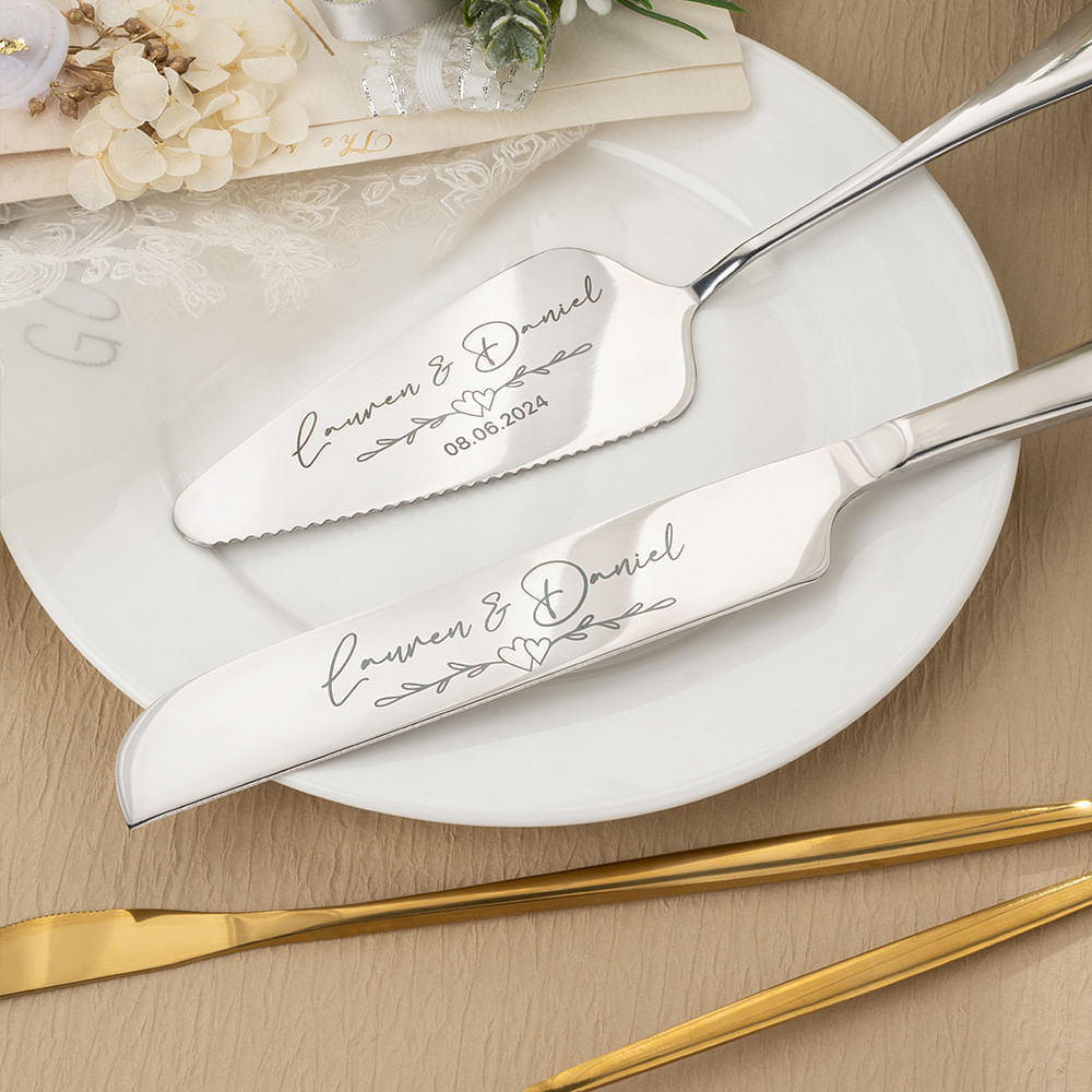Personalized Cake Knife Server Cutting Set Engraved with Names and Date ...