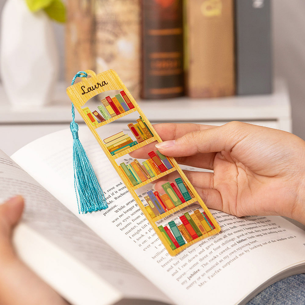Personalized Bookshelf Design Acrylic Name Bookmark with Tassel ...