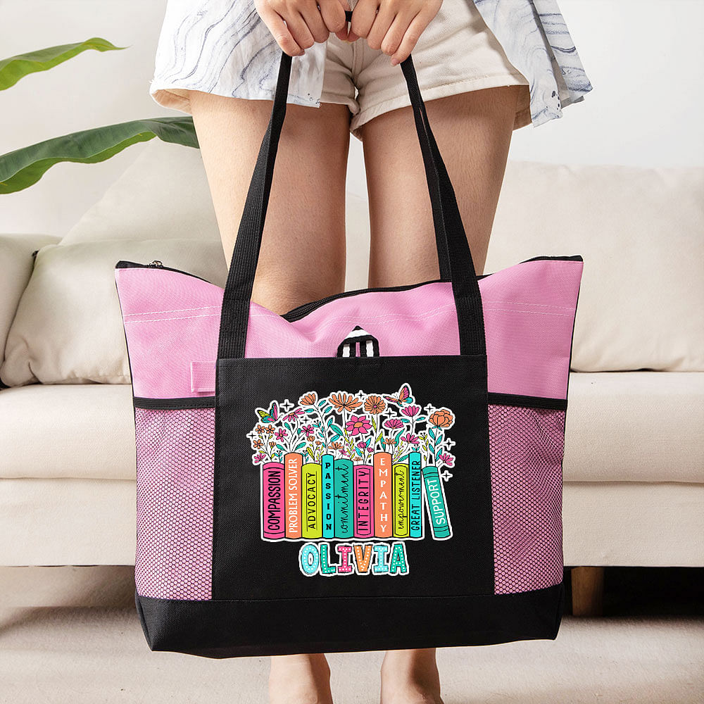 Personalized Large Capacity Pencil Book Wildflowers Tote Bag with Name ...