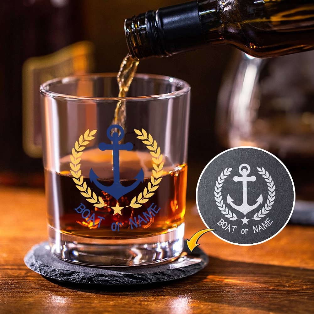 Personalized Boat Anchor Pattern Design 10oz Whiskey Glasses and Slate ...