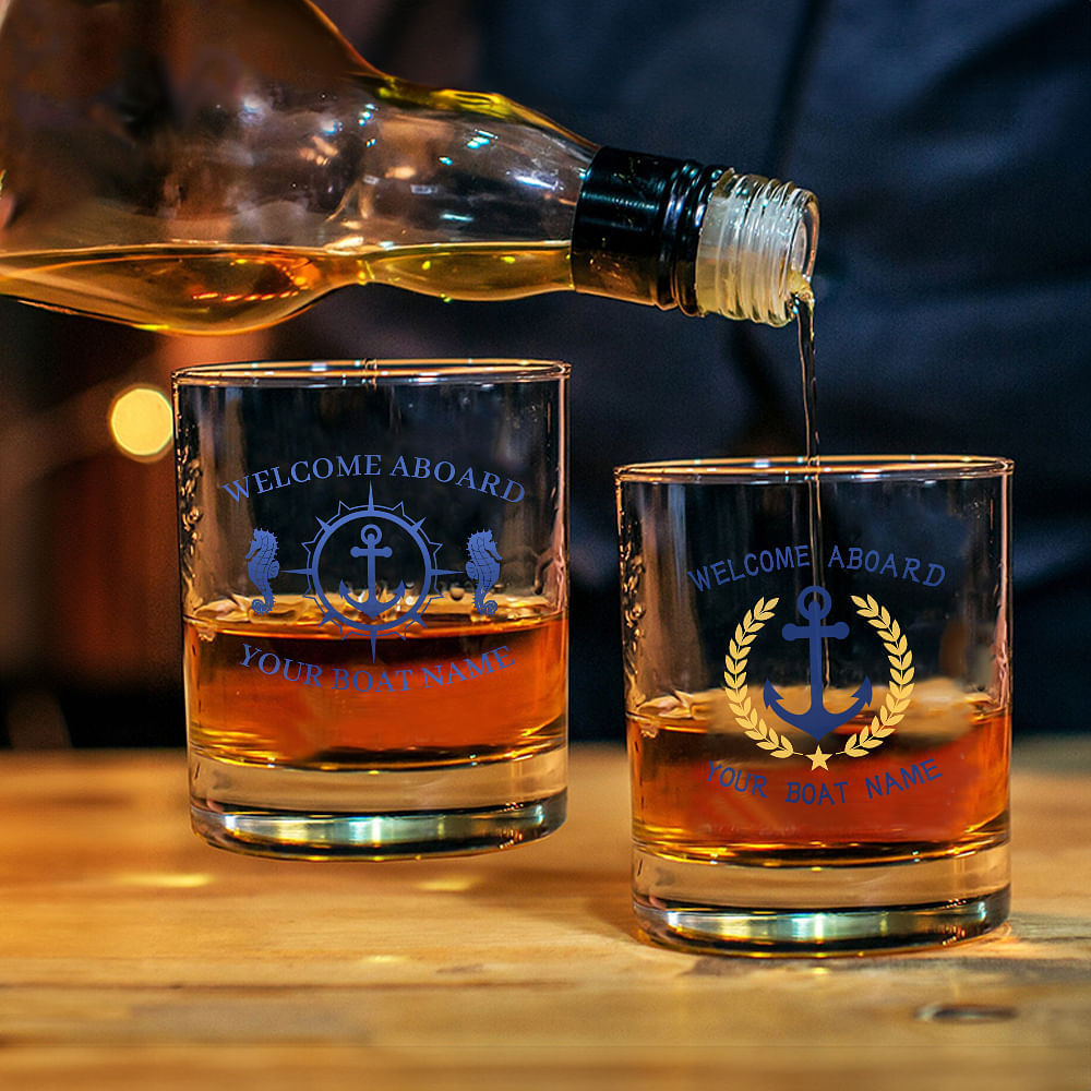 Personalized Unique Boat Anchor Design 10oz Whiskey Glasses and Slate ...
