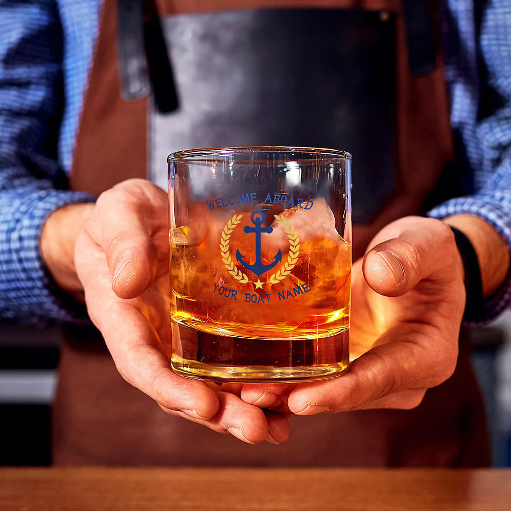 Personalized Unique Boat Anchor Design 10oz Whiskey Glasses and Slate ...