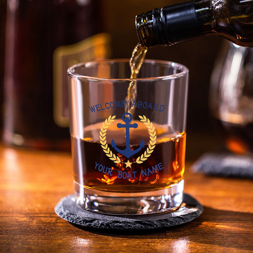 Personalized Unique Boat Anchor Design 10oz Whiskey Glasses and Slate ...