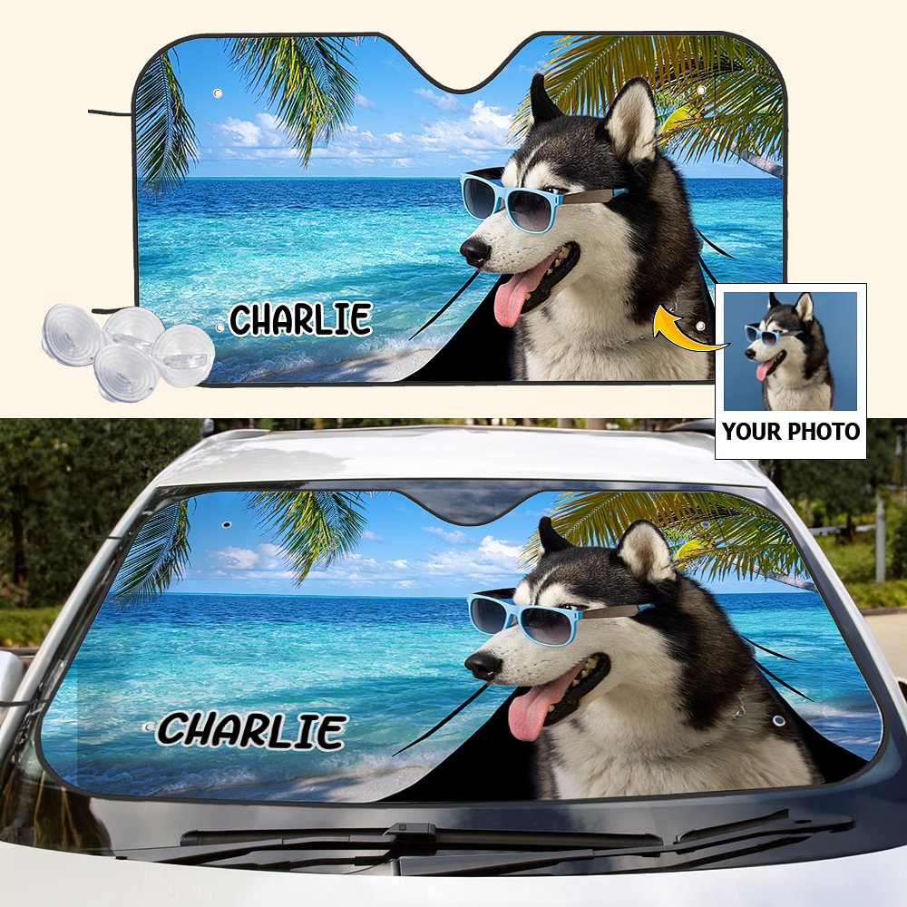 Personalizzato 1-3 Pet Portrait Beach Style Car Windshield Sun Shade ...