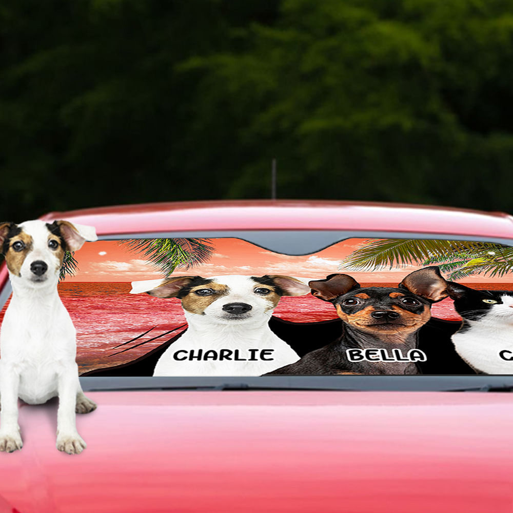 Personalized 1-3 Pet Portrait Beach Style Car Windshield Sun Shade with ...
