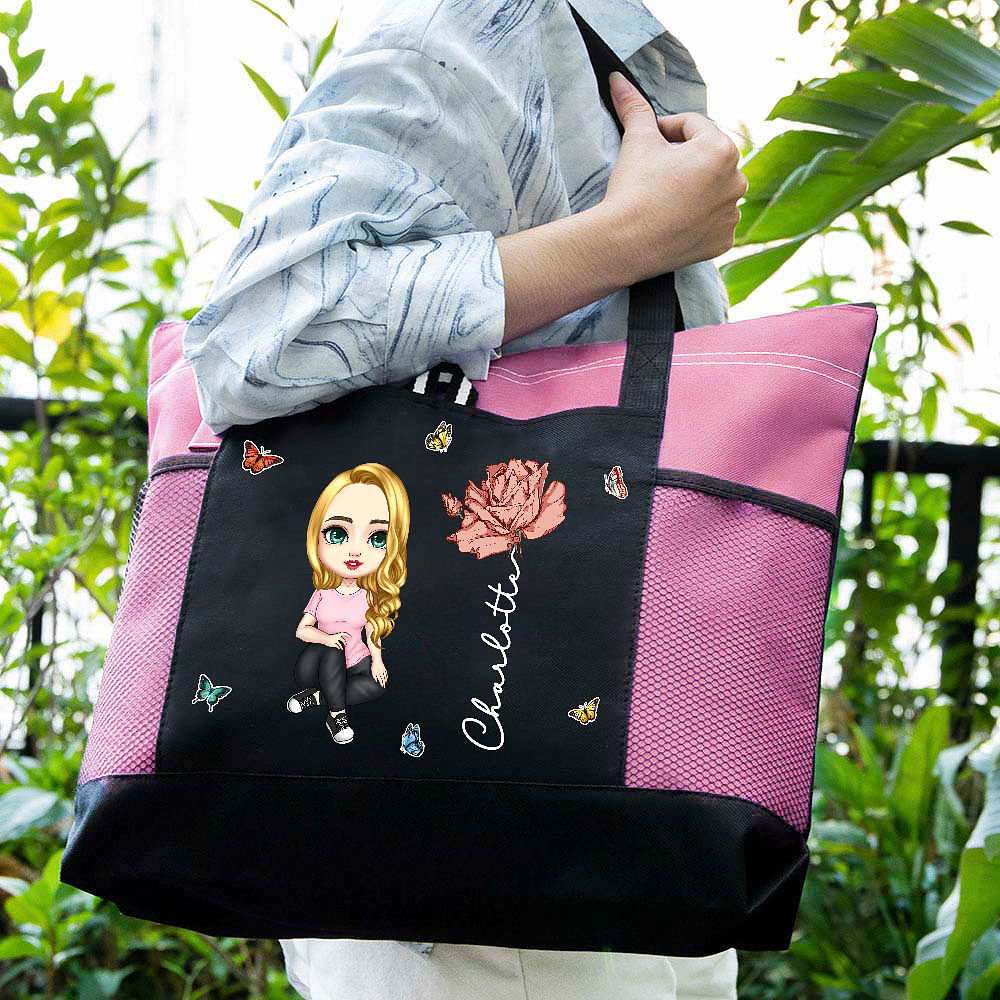 Personalized Cartoon Woman Girl Character Design Large Oxford Tote Bag ...