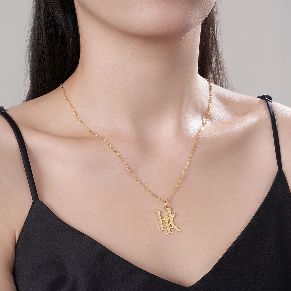 Personalized Minimalist Double Interlocking Initials Pendant Necklace ...