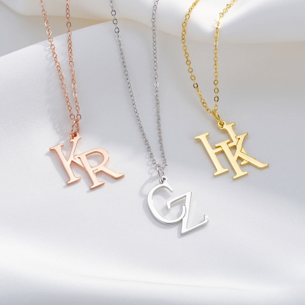 Personalized Minimalist Double Interlocking Initials Pendant Necklace ...