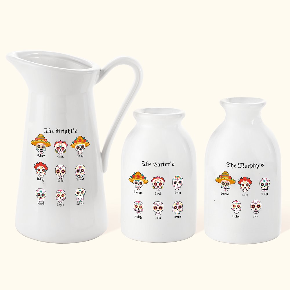 Personalized Sugar Skull Family Ceramic Vase with 1-9 Names Home Decor ...