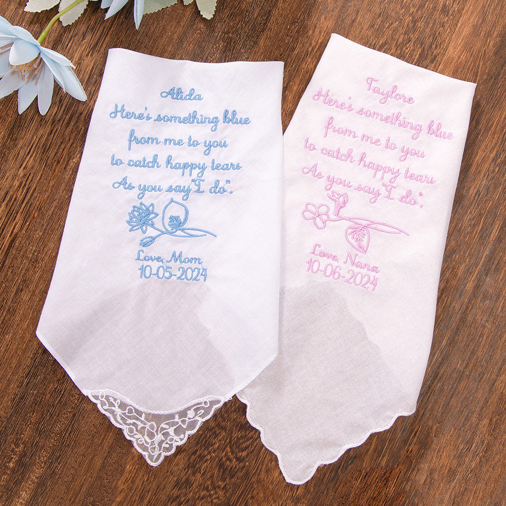 Personalized Something Blue Birthday Flower Wedding Handkerchief with ...