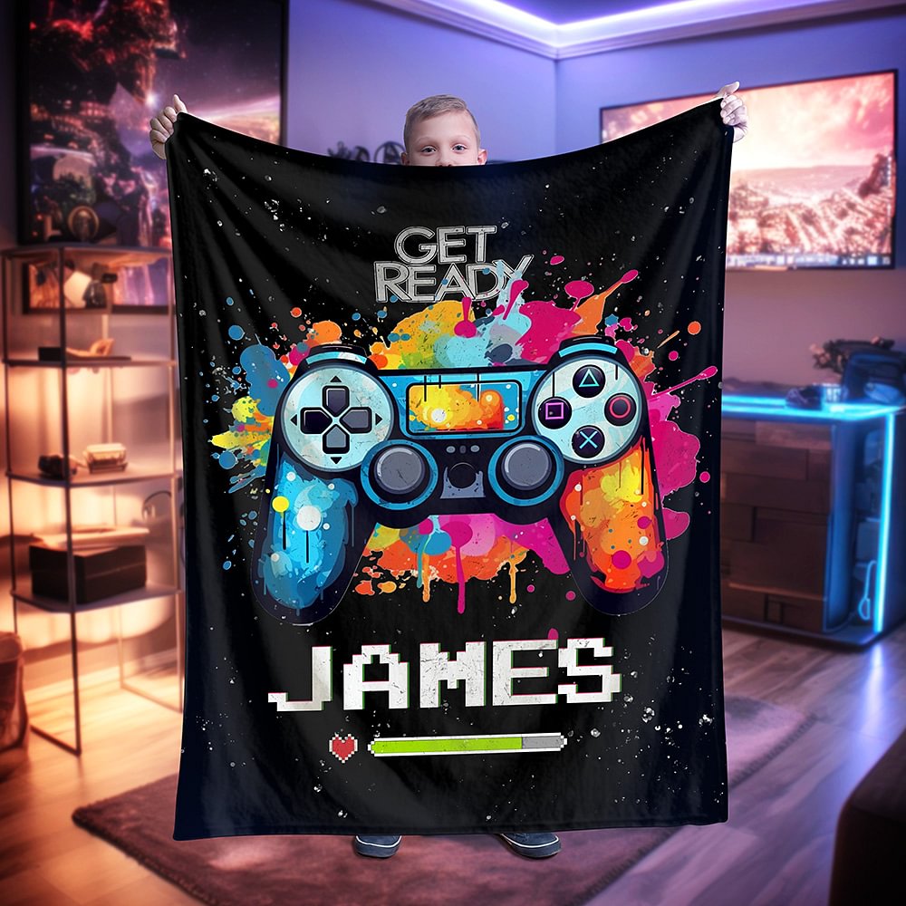Personalized Color Ink Get Ready Gamepad Soft Throw Blanket with Name ...