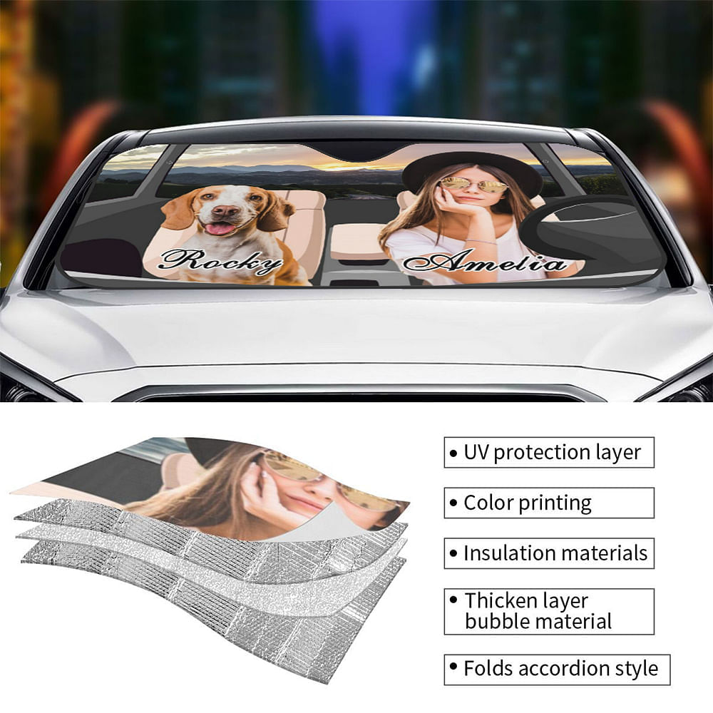 Personalised Photo Car Windshield Sunshade with Name and Suction Cup ...
