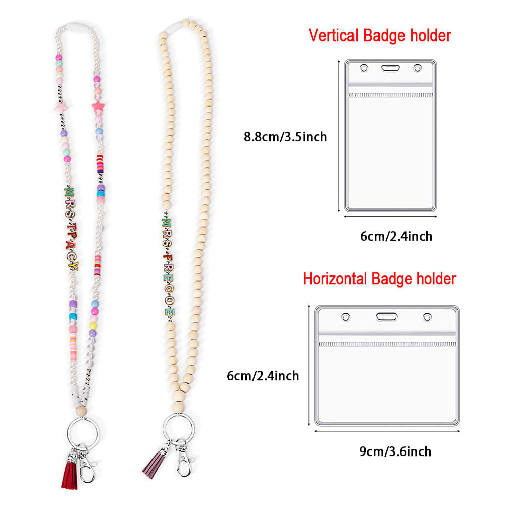 Personalized Colorful Wooden Name Beaded Badge Lanyard ID Card Holder ...