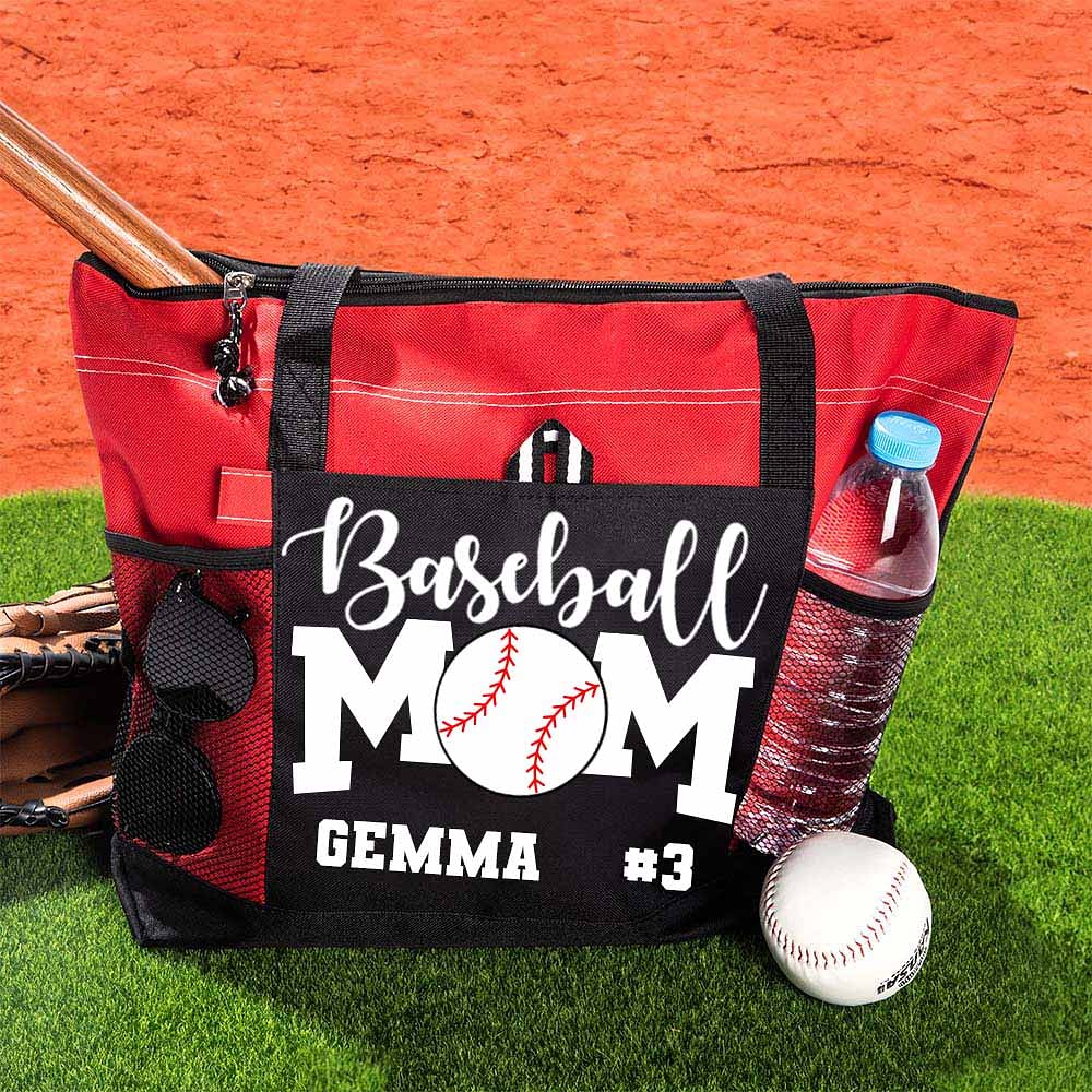 Personalized Baseball Softball Mom Large Zippered Tote Bag with Name ...