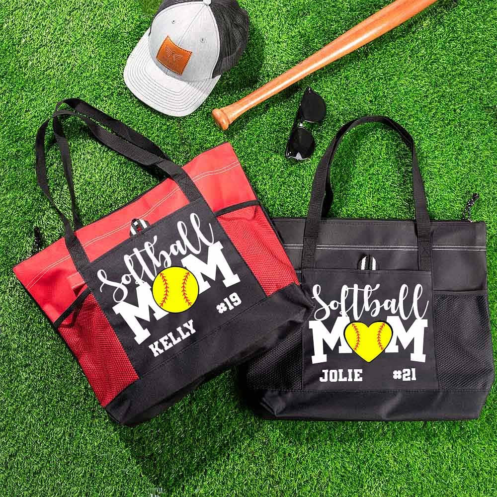 Personalized Baseball Softball Mom Large Zippered Tote Bag with Name ...
